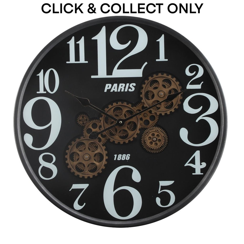 Cog Wall Clock Modern Paris 60cm - Black — Kitchen Antics