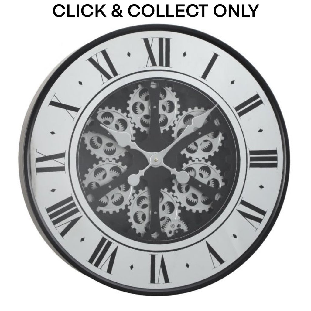 Cog Wall Clock French Mirrored 60cm - Black/White — Kitchen Antics