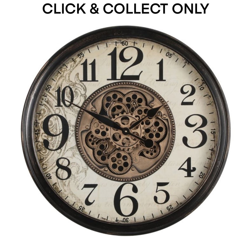 Cog Wall Clock Round Giovanni 65cm - Black w/Natural — Kitchen Antics
